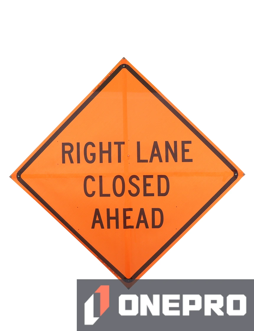Right Lane Closed Ahead - 48" x 48" Mesh Roll Up Construction Signs ...