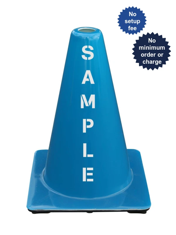 Light Blue 12 inch Cones with Custom Graphic | CB12S | Traffic Safety Store