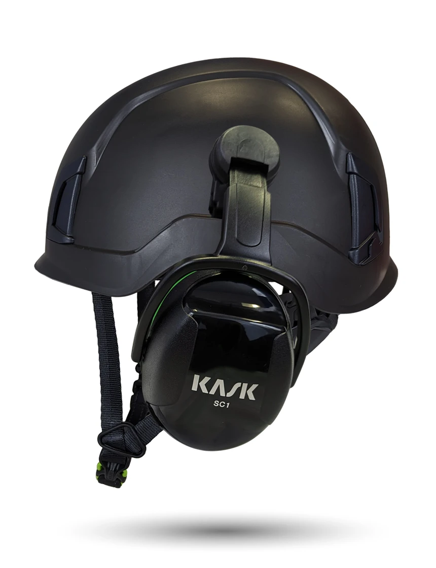 Black KASK Zenith X2 ANSI Safety Helmet with Green Ear Muffs (Low to ...