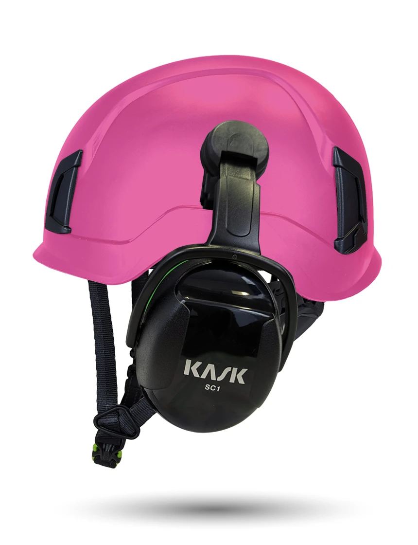 Pink KASK Zenith X2 ANSI Safety Helmet with Green Ear Muffs (Low to ...