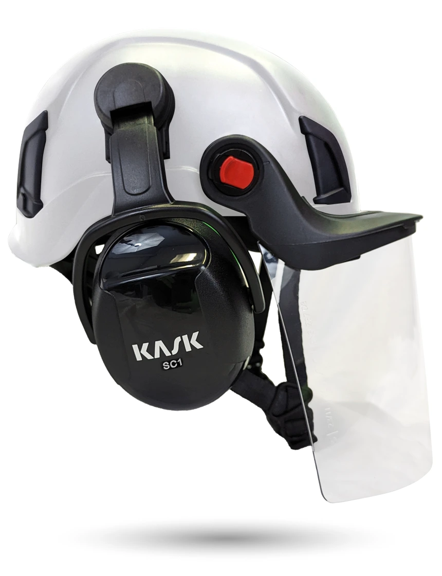 White KASK Zenith X2 ANSI Safety Helmet with Full-Face Shield & Brim ...