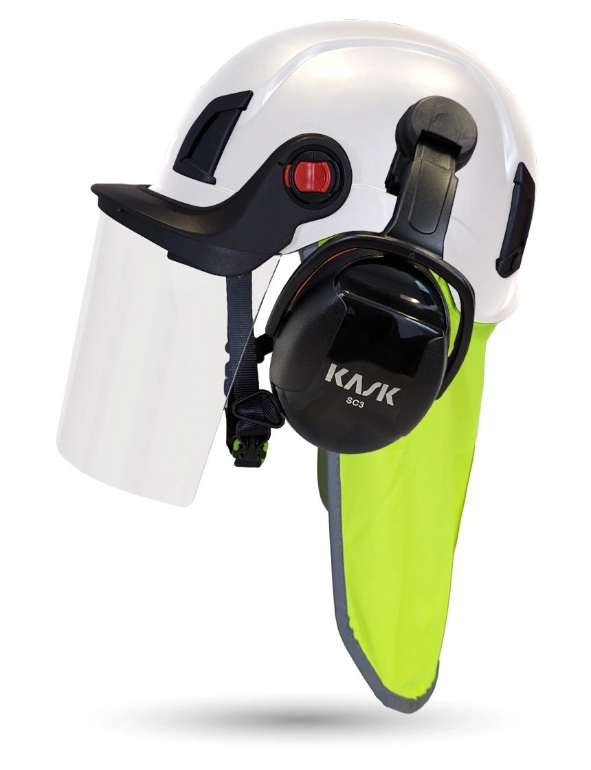 White KASK Zenith X2 ANSI Safety Helmet with Full-Face Shield & Brim ...