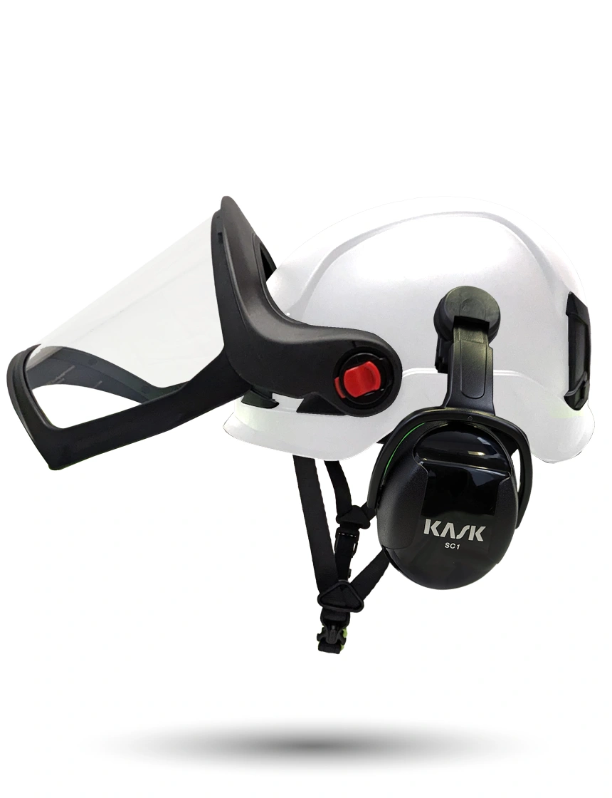 White KASK Zenith X2 Helmet, Full Visor, Green Muffs, Clear | 097-201 ...