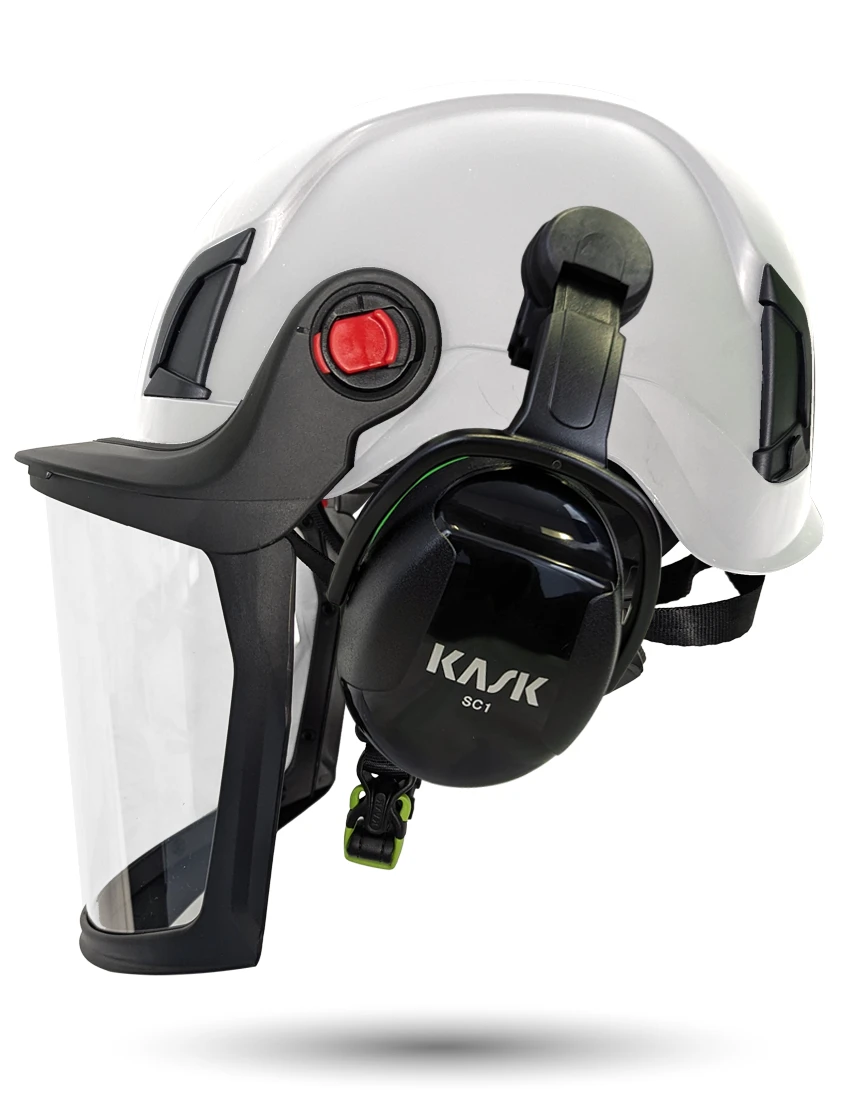 White KASK Zenith X2 Helmet, Full Visor, Green Muffs, Clear | 097-201 ...