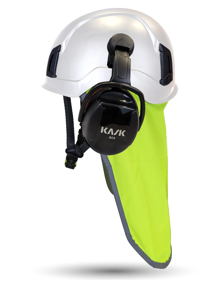 White KASK Zenith X2 ANSI Safety Helmet with Orange Ear Muffs (High ...