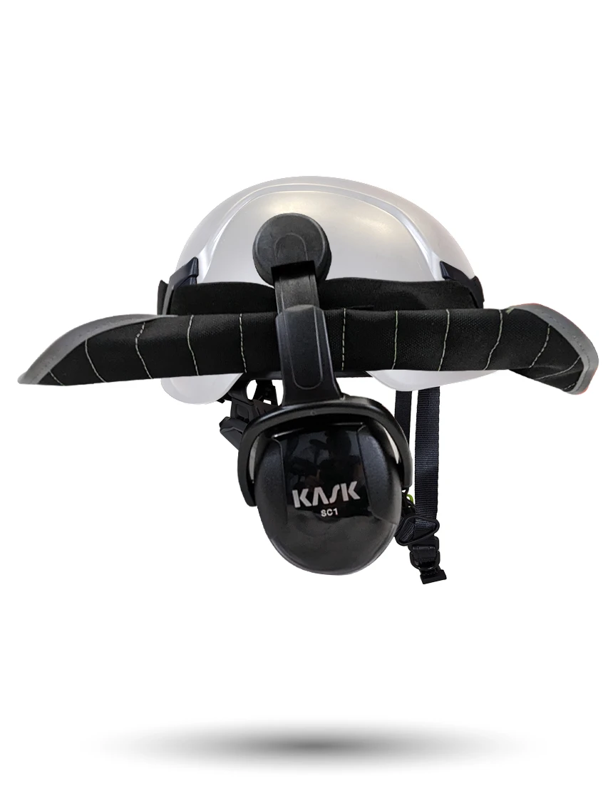White KASK Zenith X2 ANSI Safety Helmet with Green Ear Muffs (Low to ...