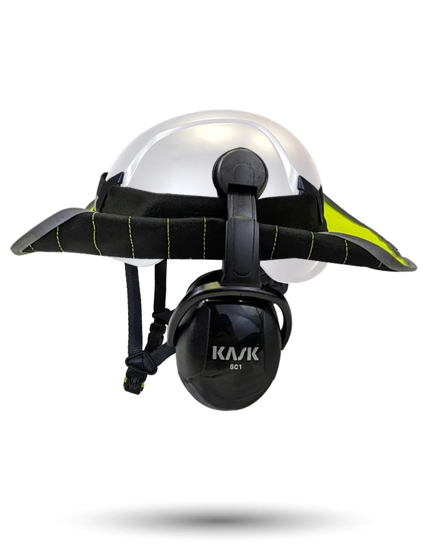 White KASK Zenith X2 ANSI Safety Helmet with Green Ear Muffs (Low to ...