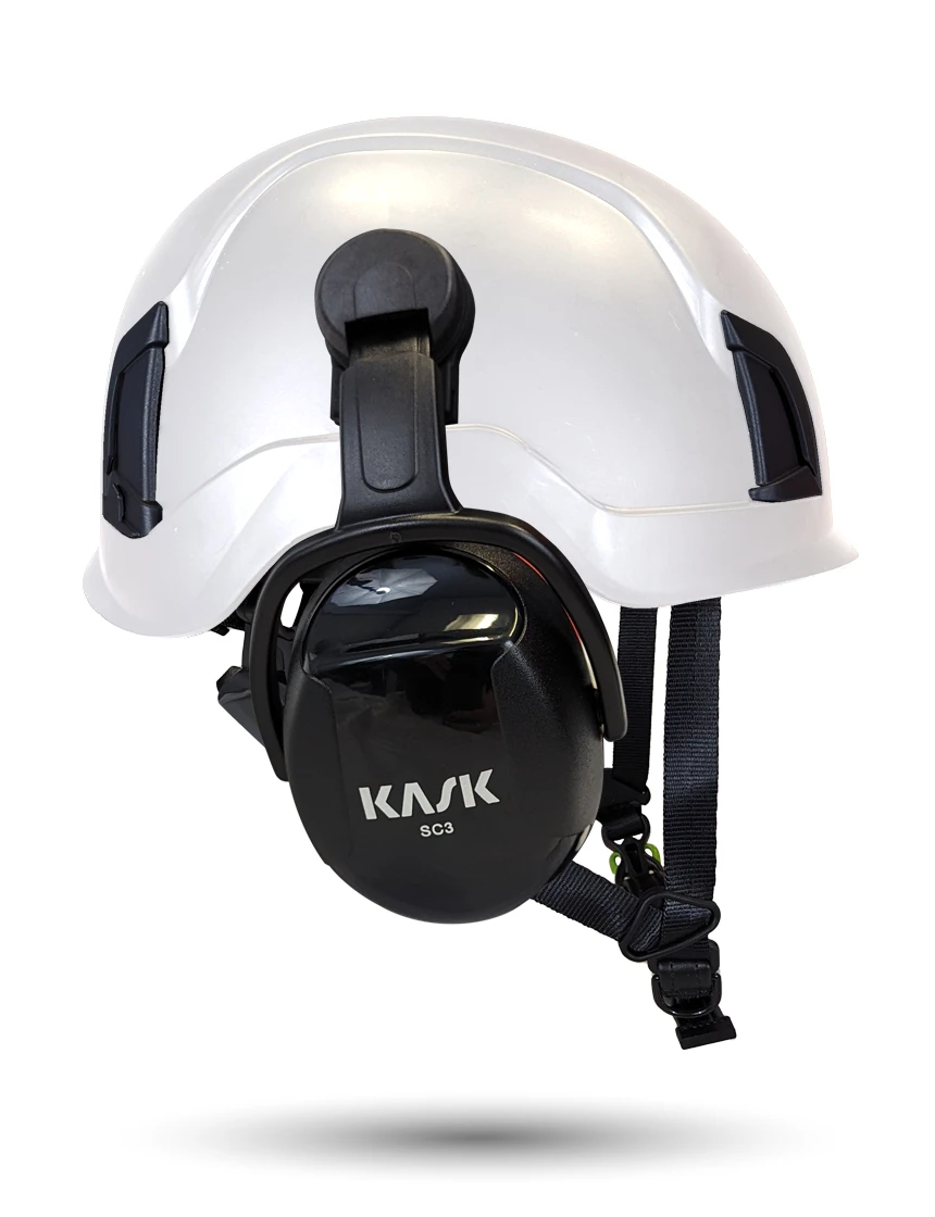 White KASK Zenith X2 ANSI Safety Helmet with Orange Ear Muffs (High ...