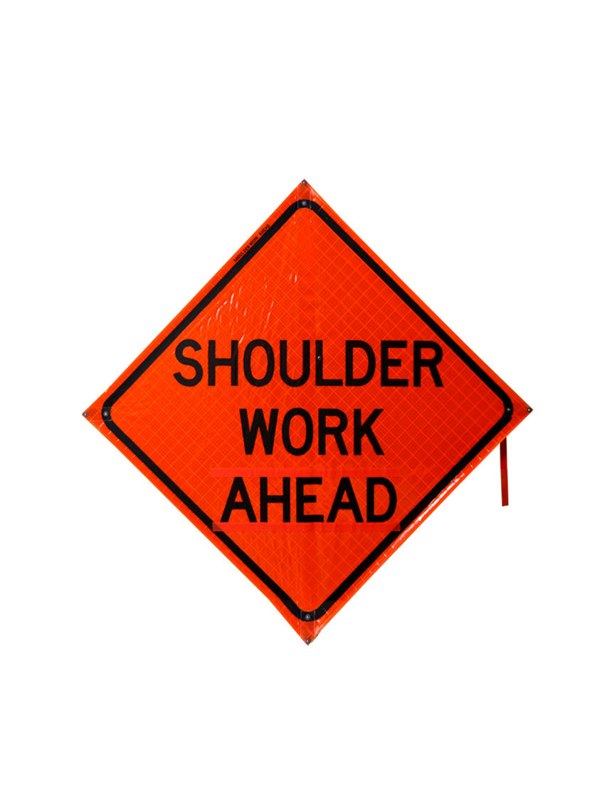 36" Reflective Roll Up Sign w/ Velcro for Overlays SHOULDER WORK AHEAD ...