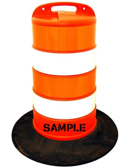 37" Tall Channelizer Drum w/Four 6" HI Ref Stripes,Recycled Tire Base ...