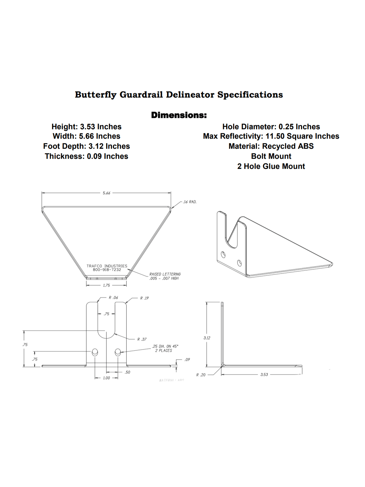 Butterfly Guardrail Reflector, Box of 50, White Reflective Panels | BG ...