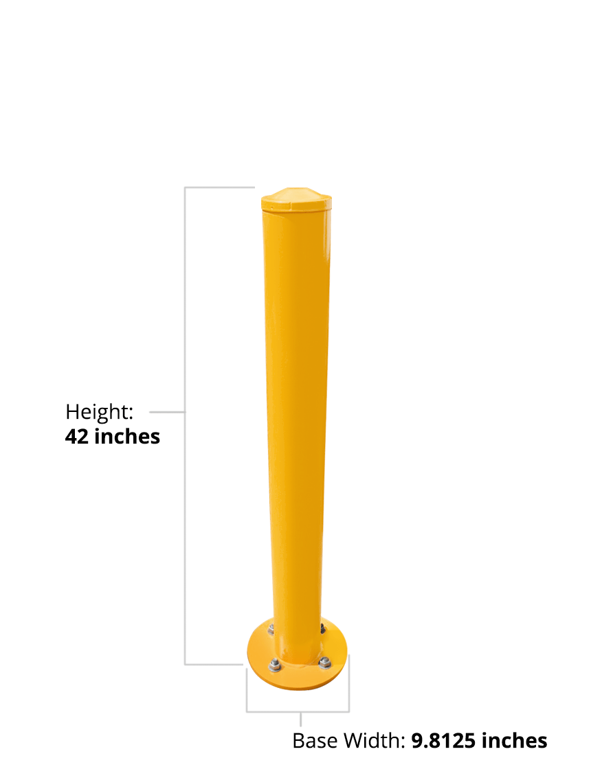 4 1/2" OD x 42" Tall, Galvanized Steel Bollard, Powder Coated Safety ...