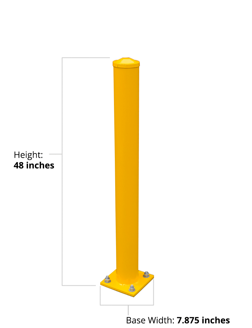48" Steel Bollard w/ Yellow Powder Coat & 8" Base | BOLGS48SQR ...