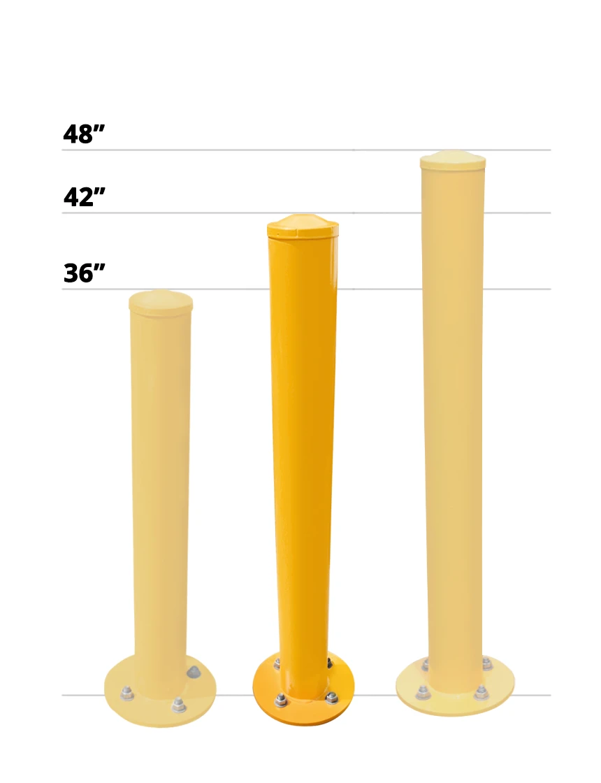 42" T x 4" Diameter, Yellow Powder Coated Steel, Round Base, Bolt-Down ...