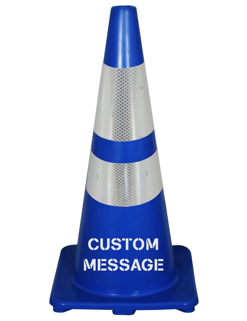 Blue 28" 5 lb Economy Traffic Cone with 6" & 4" Reflective Collars and ...
