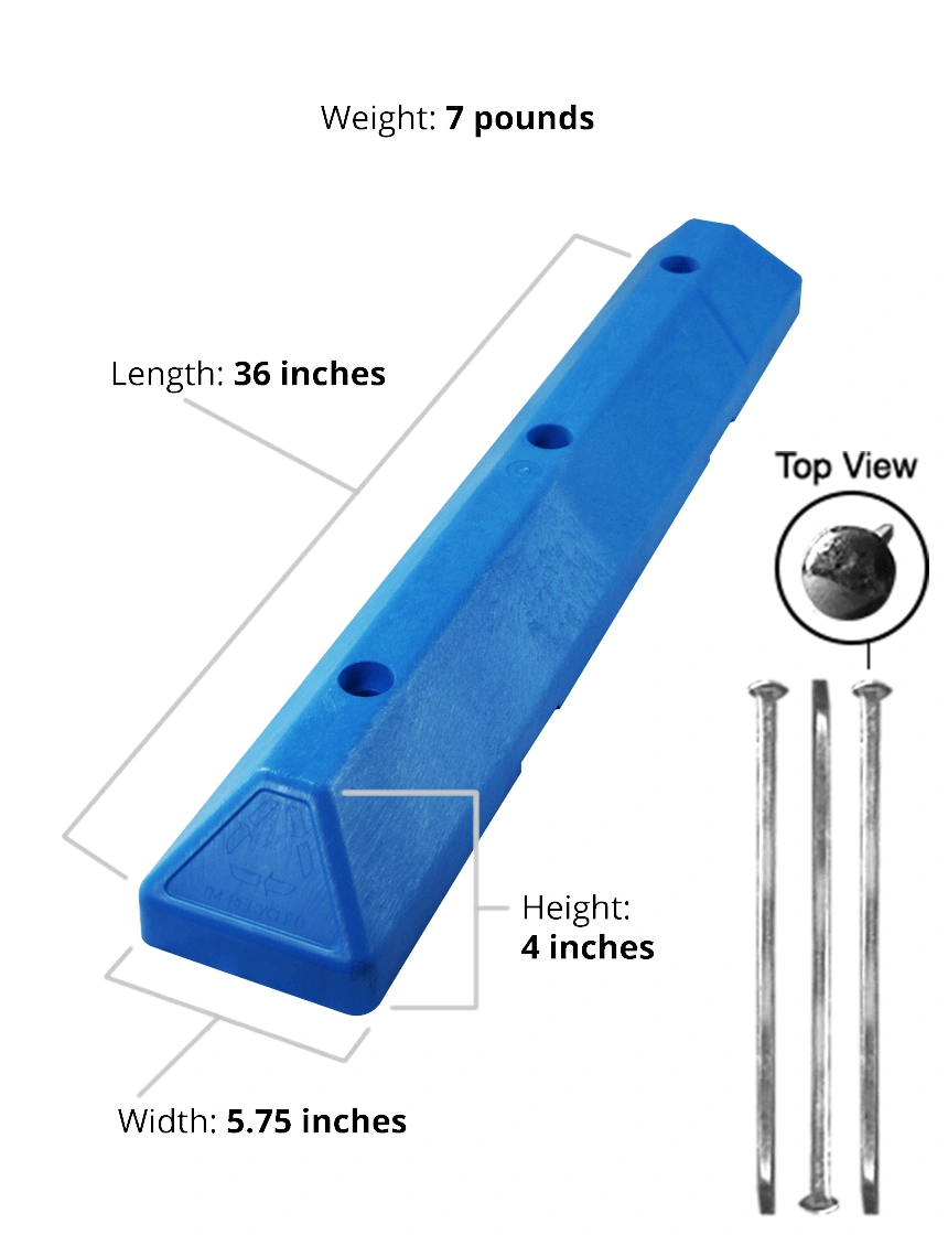 3' blue commercial parking block with 18 inch steel spikes | PBC3BHDS ...