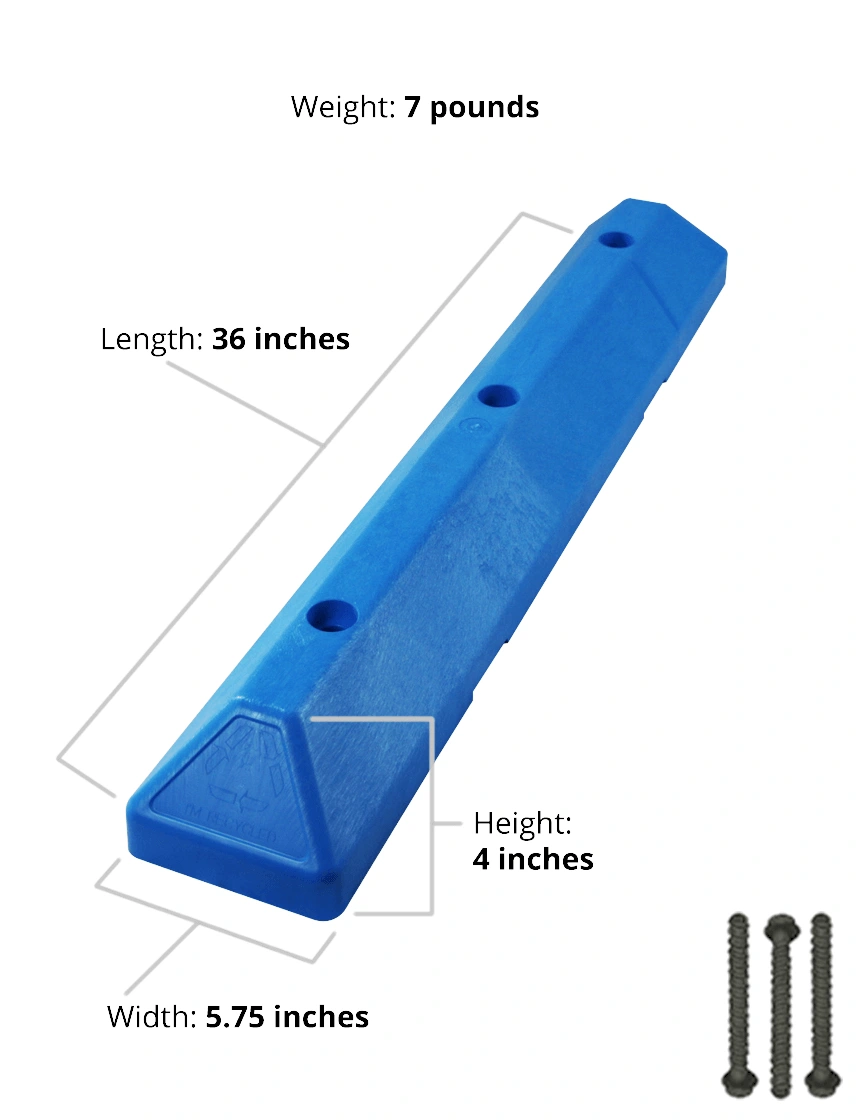 3' blue commercial parking block with three wedge bolt fasteners ...