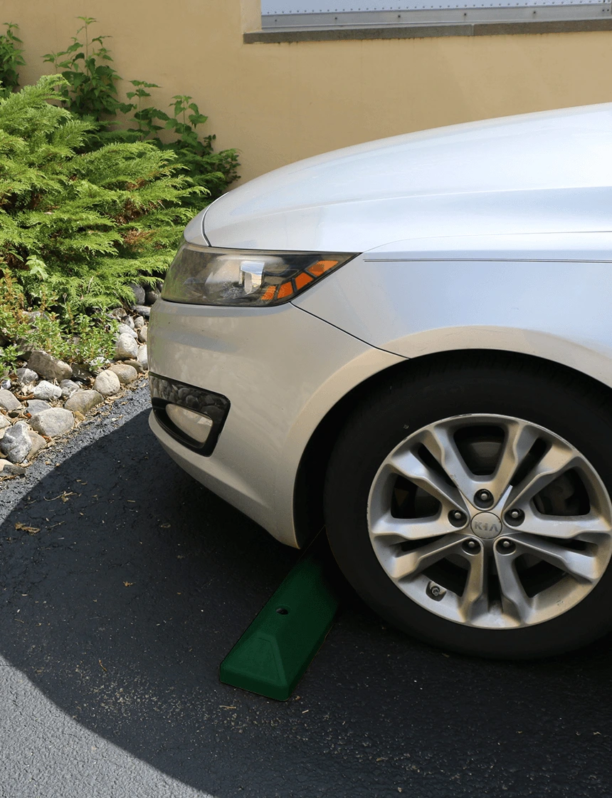 3' ev green commercial parking block with 18 inch steel spikes ...