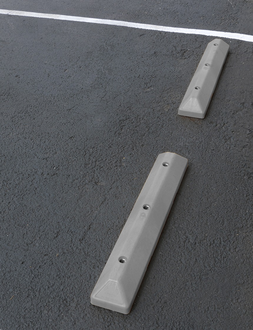 3' gray commercial parking block with 12 inch steel spikes | PBC3GS ...