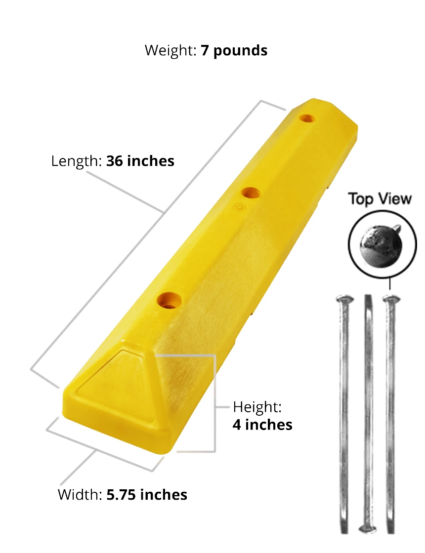 3' yellow commercial parking block with 18 inch steel spikes | PBC3YHDS ...