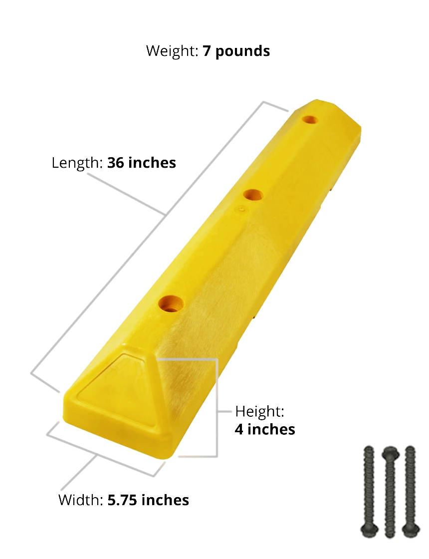 3' yellow commercial parking block with three wedge bolt fasteners ...