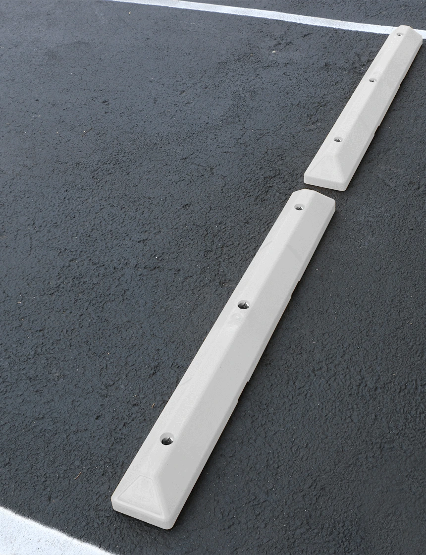 4 foot white commercial parking block with 12" rebar steel spikes ...