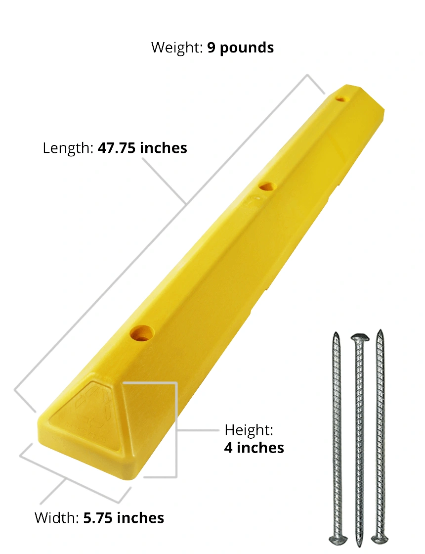 4 foot yellow commercial parking block with 12" rebar steel spikes ...