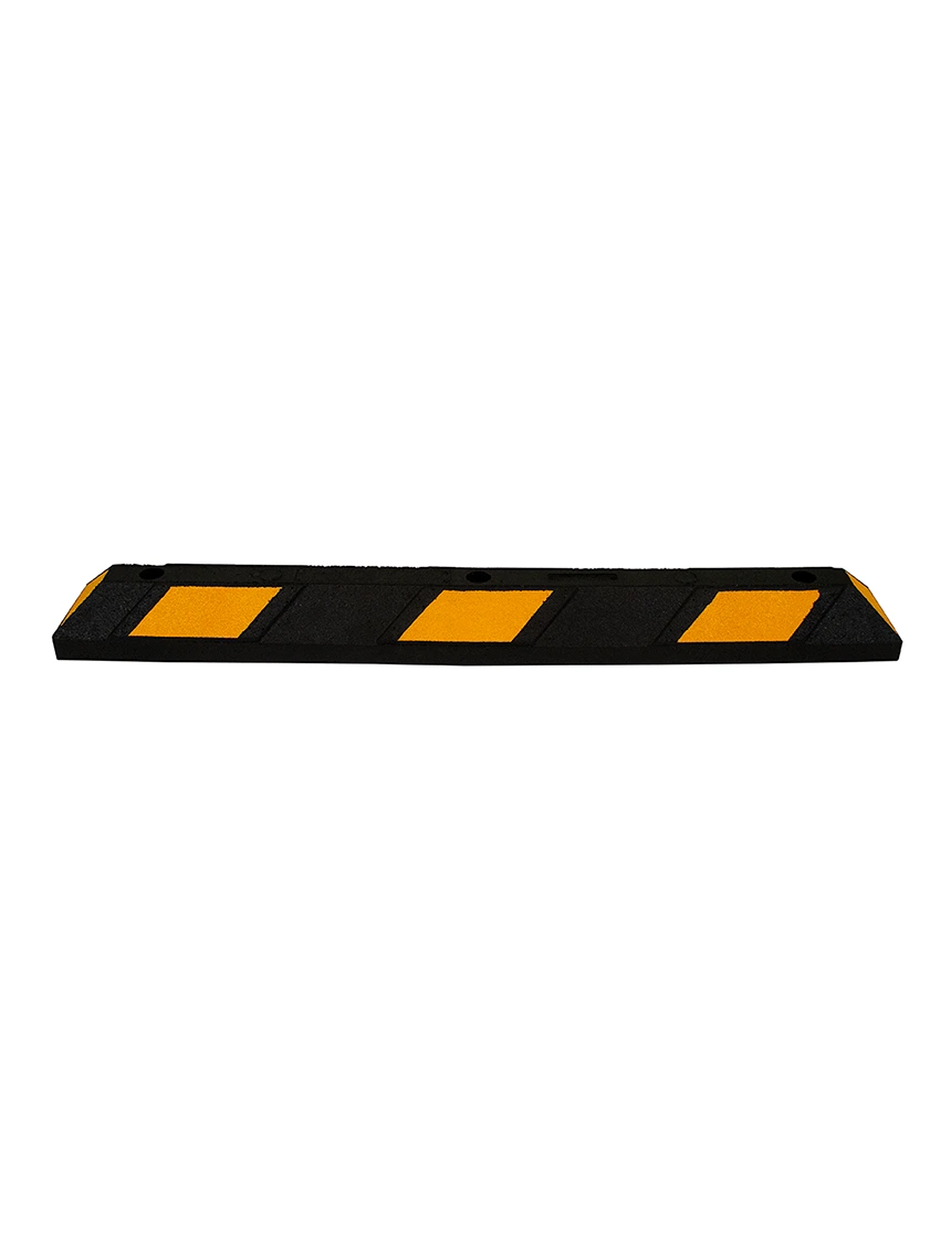 4' Recycled Rubber Parking Block w/Yellow Reflective Tape & 14" Rebar ...