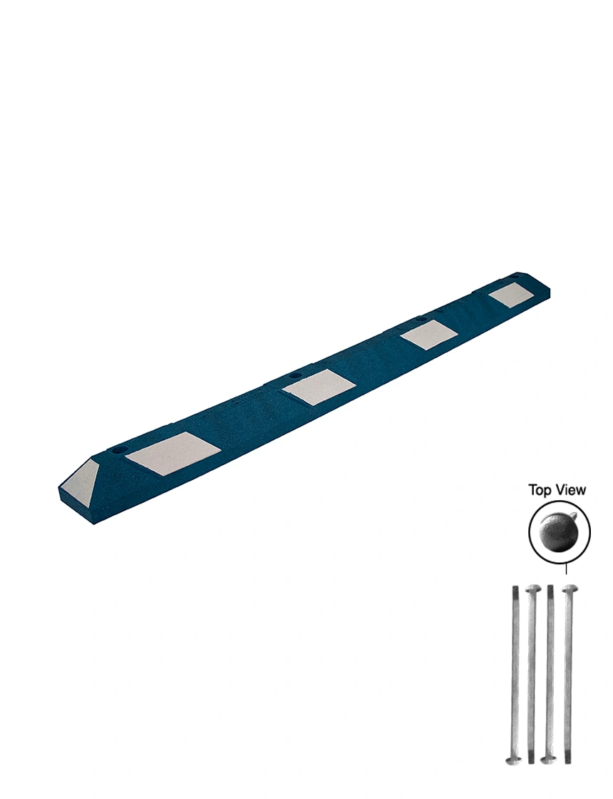 6' Blue Recycled Rubber Parking Block w/White Reflective Tape & 14 ...