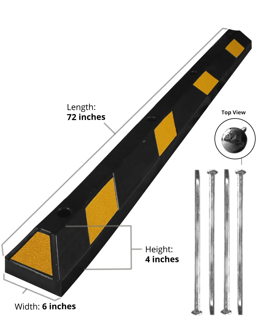 6' Yellow Rubber Parking Block w/four 18" Heavy Duty Galvanized Steel ...