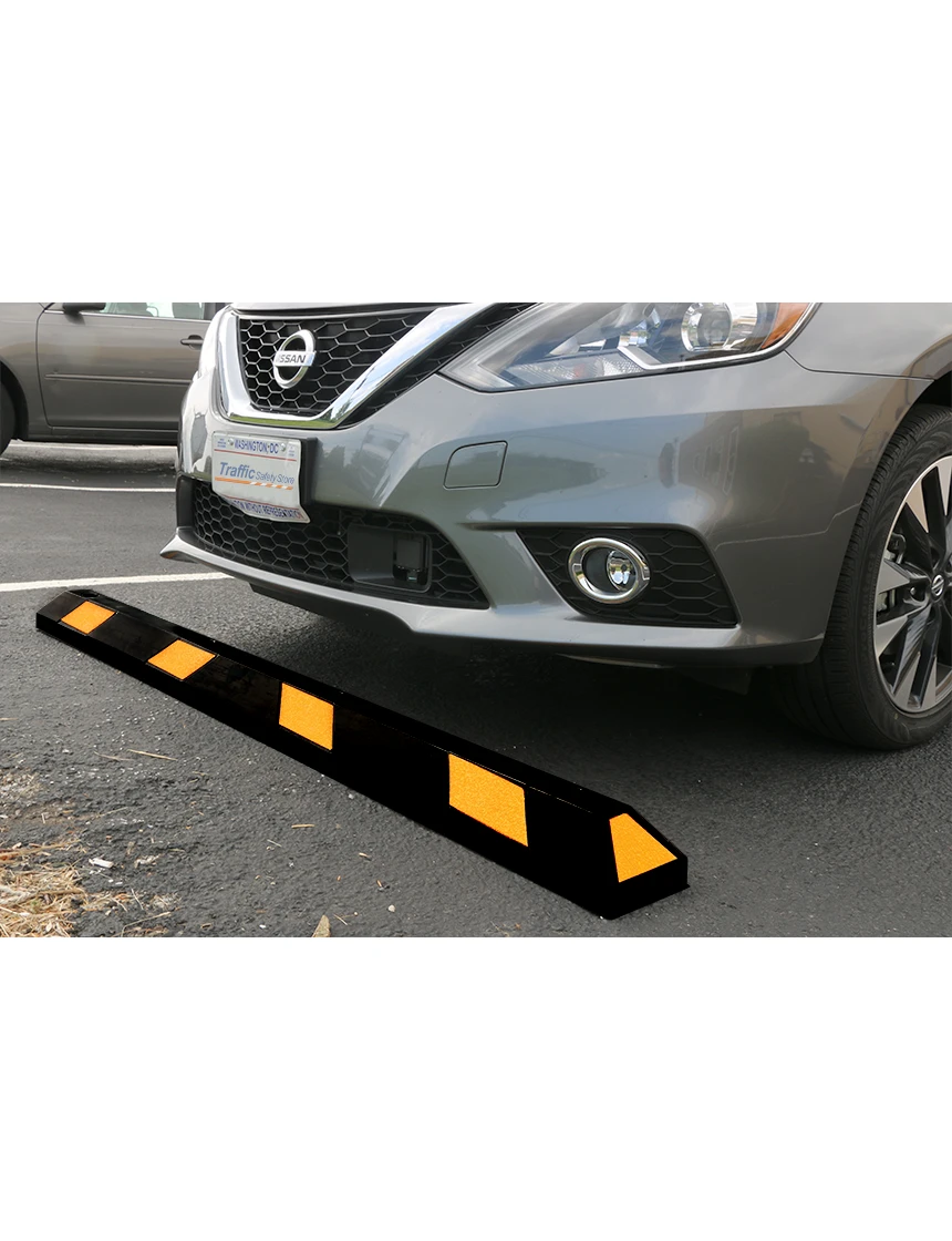 6' Yellow Rubber Parking Block w/four 18" Heavy Duty Galvanized Steel ...