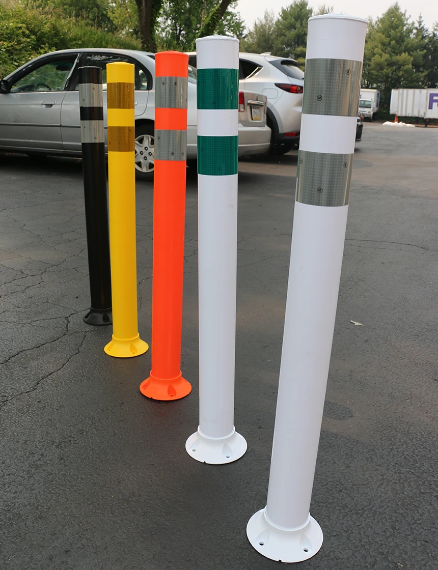 PEXCO 36" White City Post® Surface Mount w/ 2 Green Reflective Collars ...