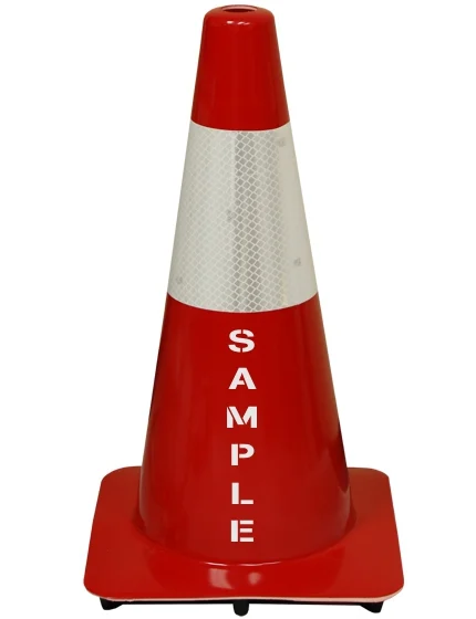 Red 18 inch Traffic Cone with 6 inch Reflective Collar & Custom Graphic ...