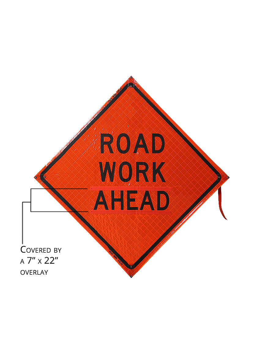 36" Reflective Roll Up Sign w/ Velcro for Overlays ROAD WORK AHEAD | RU ...