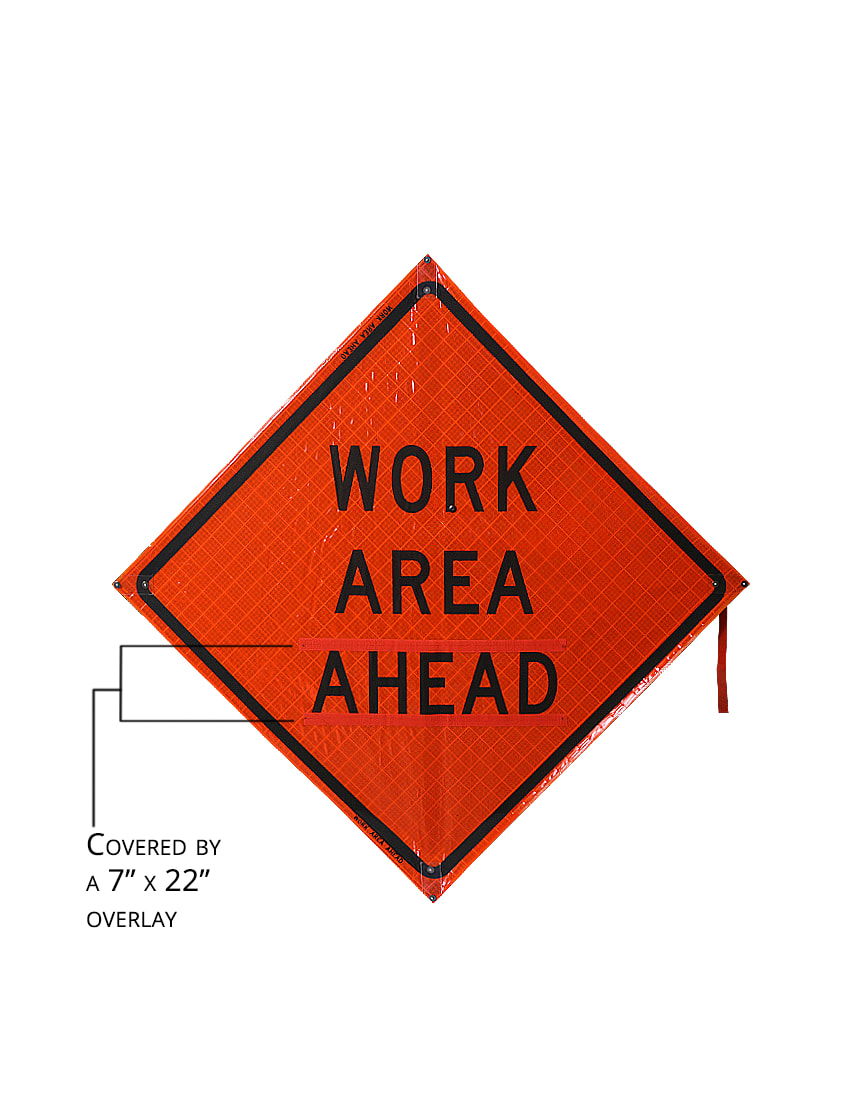 36" Reflective Roll Up Sign w/ Velcro for Overlays WORK AREA AHEAD | RU ...
