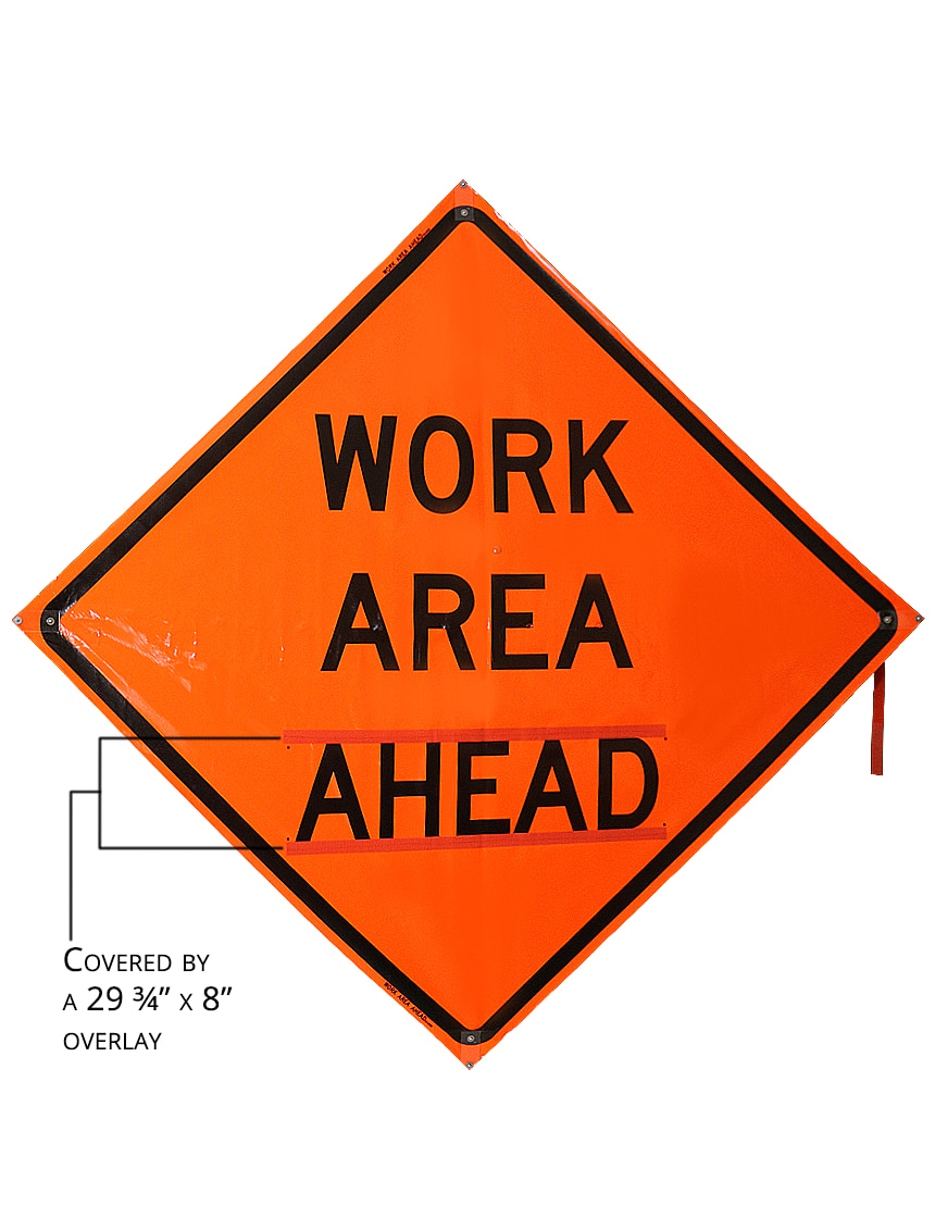 48" Heavy Duty Roll Up Sign w/ Velcro for Overlays WORK AREA AHEAD | RU ...