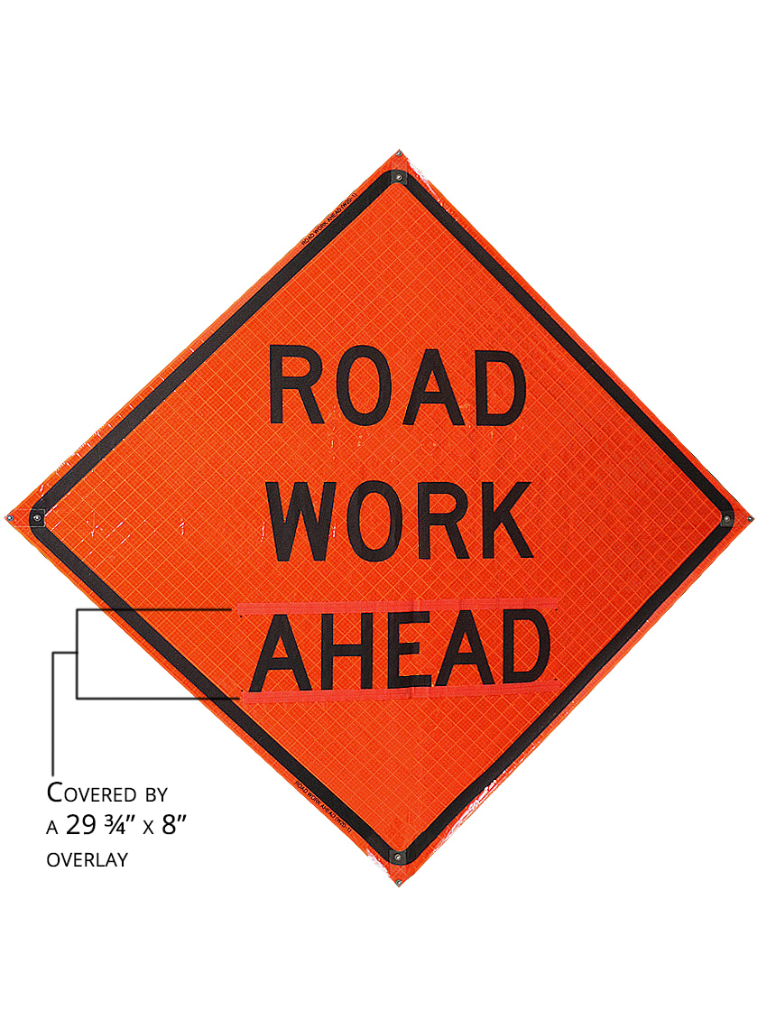 48" Roll-Up Sign w/ Velcro Overlays, ROAD WORK AHEAD | RU-48-REF-V ...
