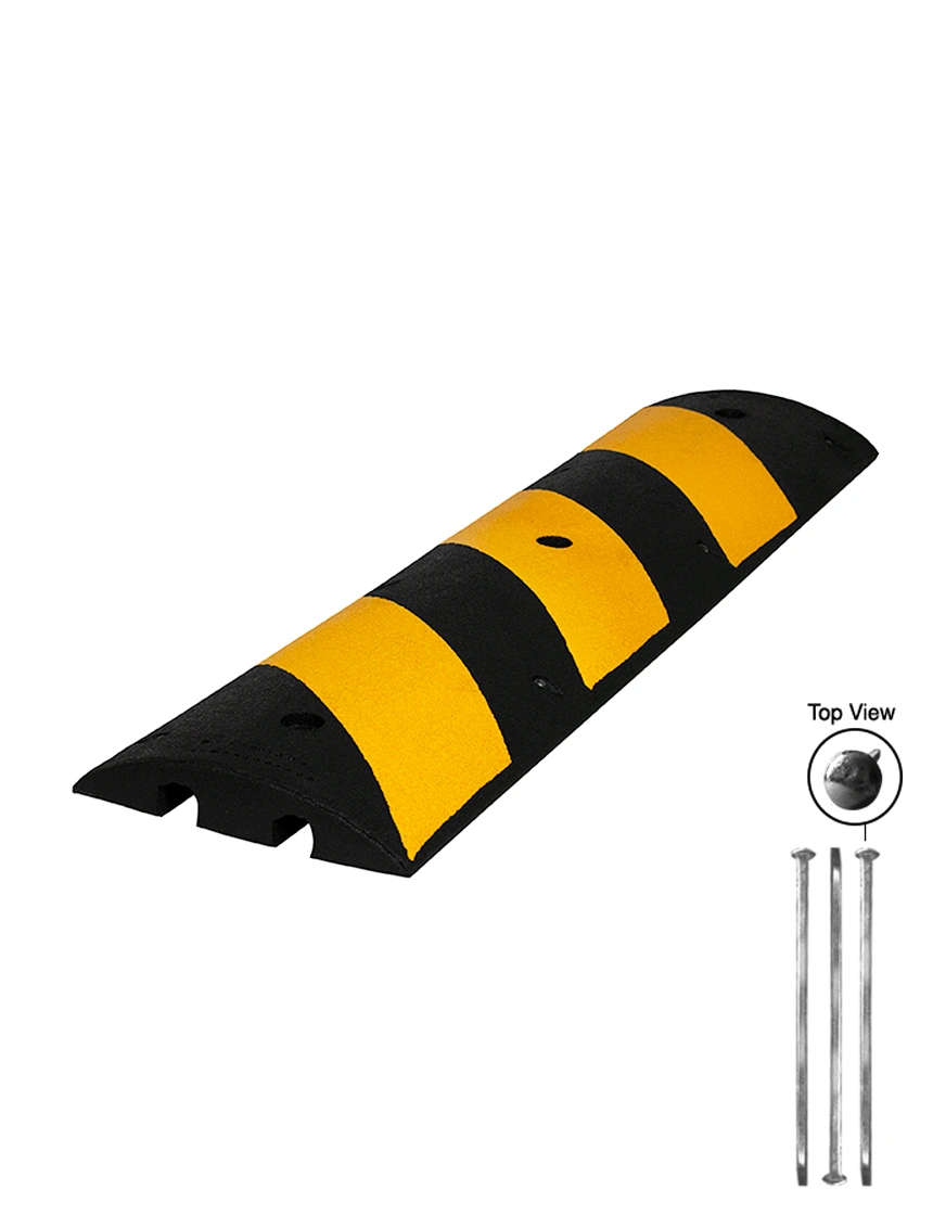 4' Reflective, Recycled Rubber Speed Bump w/ 18" Heavy-Duty Galvanized ...