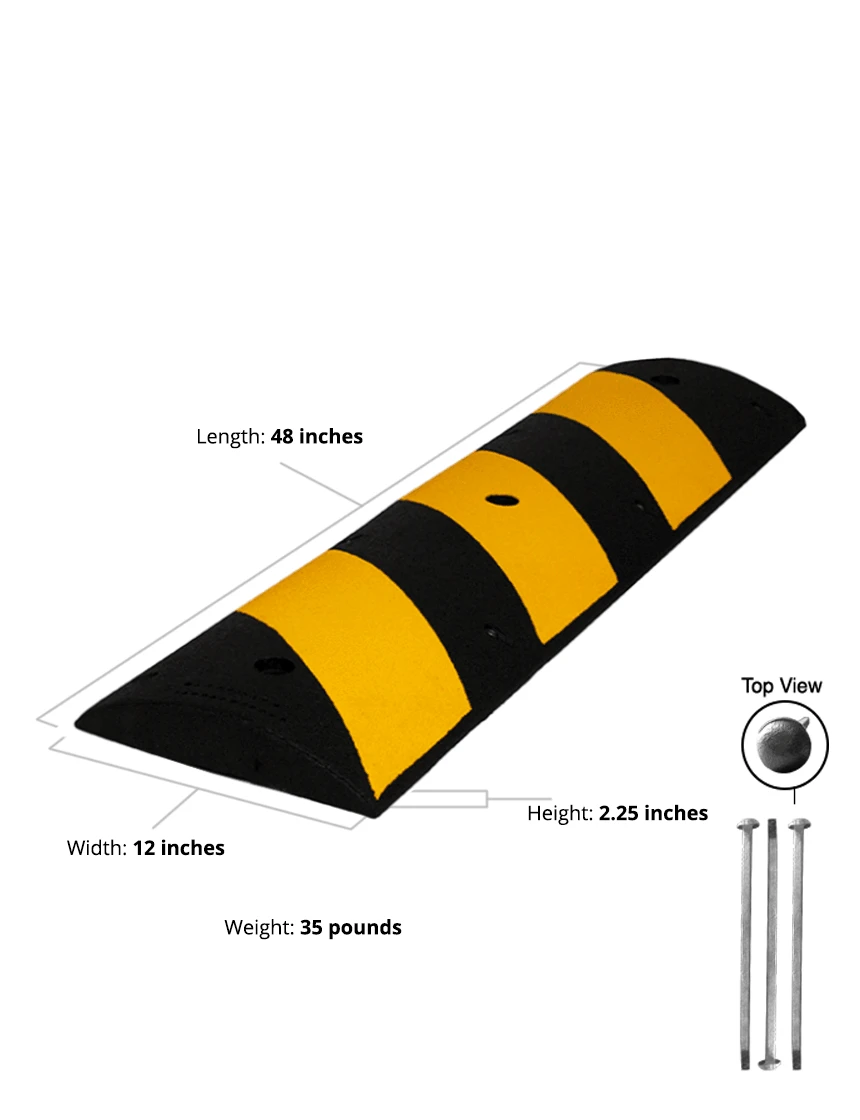 4' Reflective, HEAVY DUTY Recycled Rubber Speed Bump w/ 12" Galvanized ...