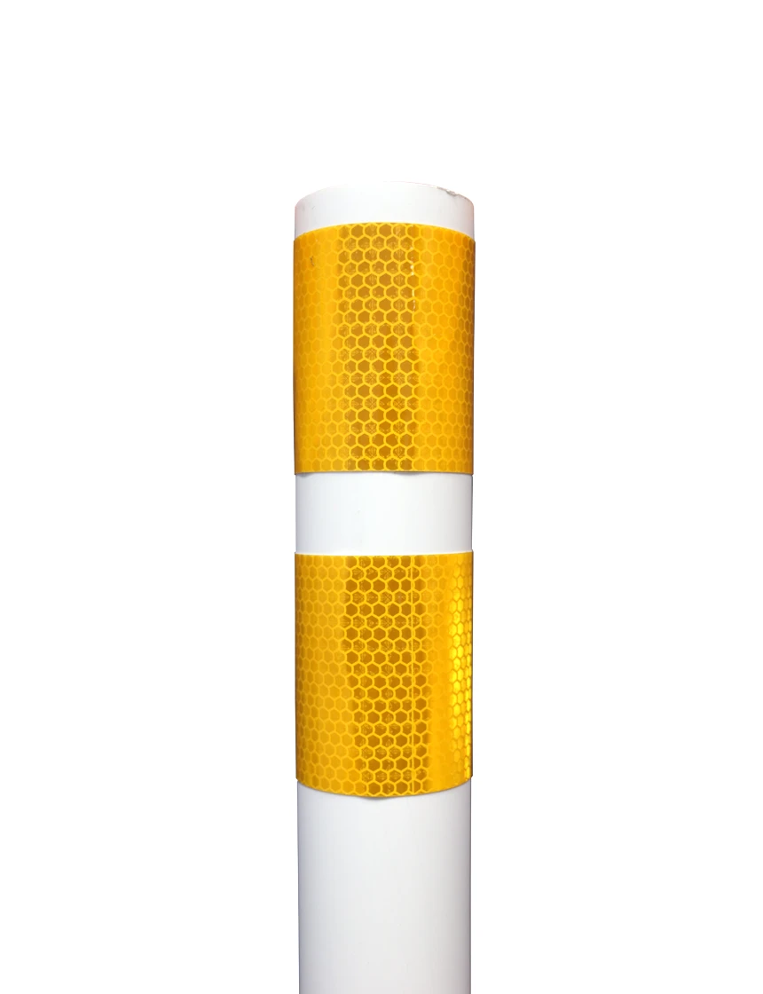 36" White Round Delineator w/ Black Base & 2 Yellow Reflective Collars ...