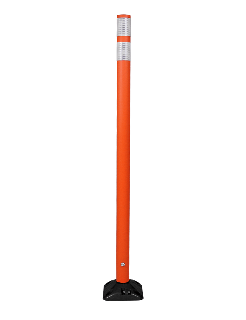 48" Orange Round Delineator w/ Black Base & 2 White Reflective Collars ...