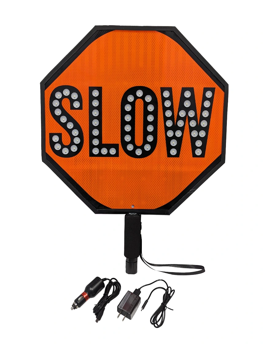 18" LED, EG Reflective STOP/SLOW Paddle with On/Off Tilt Sensors, 12 ...