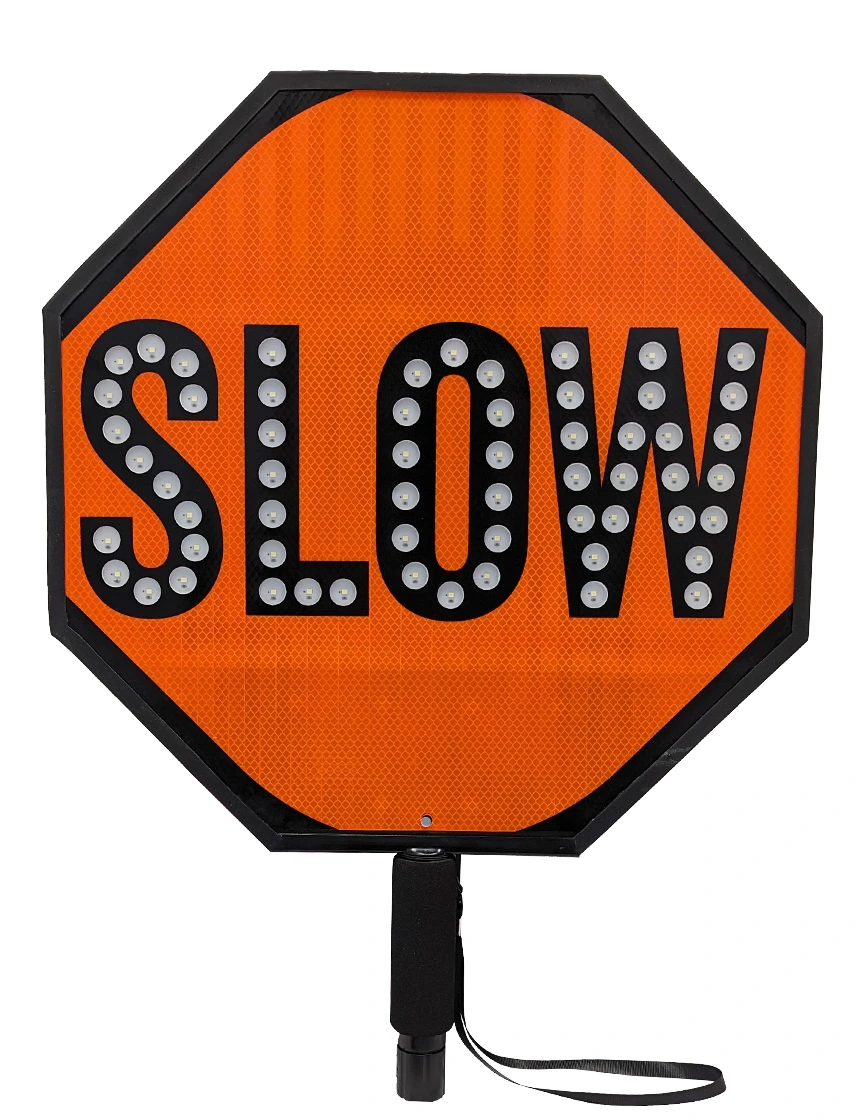 18" LED, HI Reflective STOP/SLOW Paddle with On/Off Tilt Sensors, 12 ...