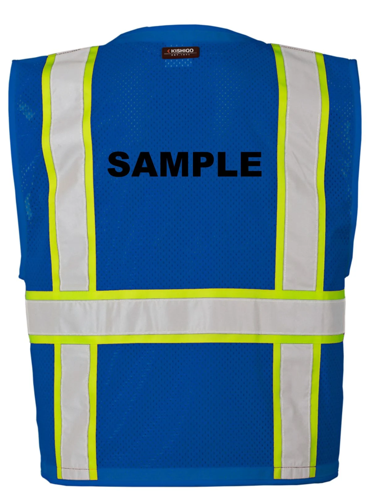 Blue/Lime Enhanced Visibility Multi Pocket Mesh Vest L-XL w/ Custom ...