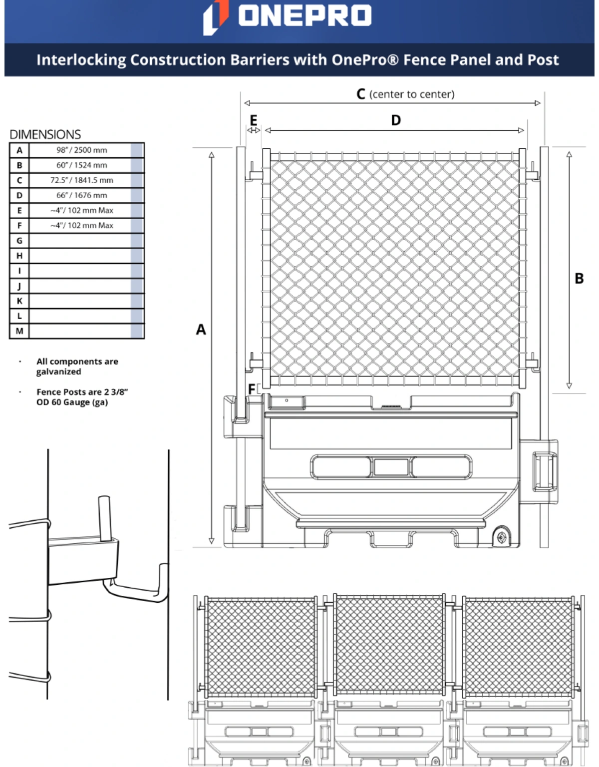Orange 36" Construction Barricade with OnePro Fence Panel | WB36ORG-OPF ...