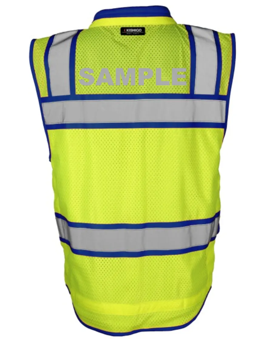 Kishigo Color Contrast High Performance Surveyors Lime & Blue, Class 2 Safety Vest, Large with ...