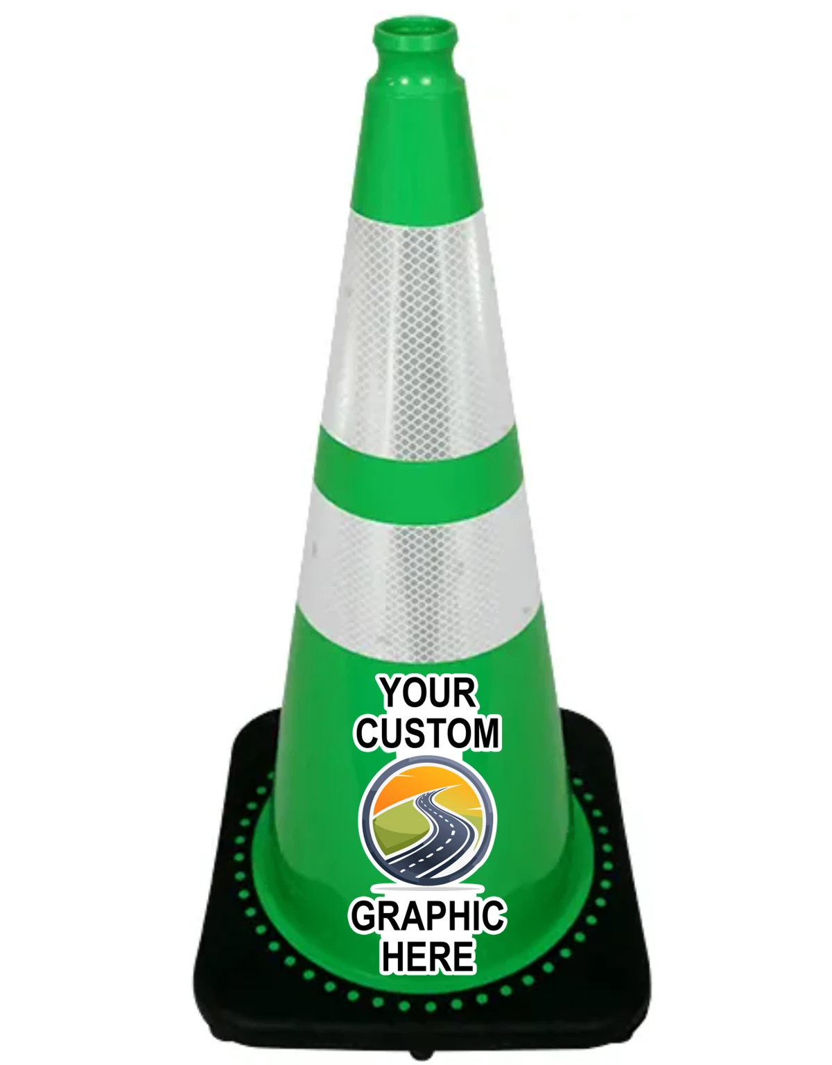 28" Green Traffic Cone W 6 & 4" Reflective Collars w/ Full Color Logo ...