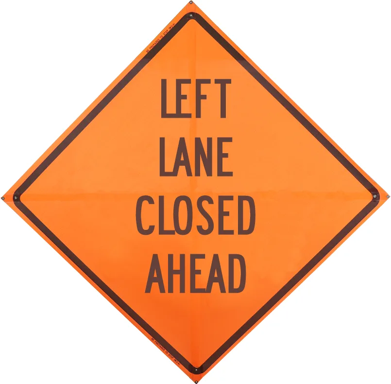 36" Mesh Roll Up Sign Left Lane Closed Ahead | TSS