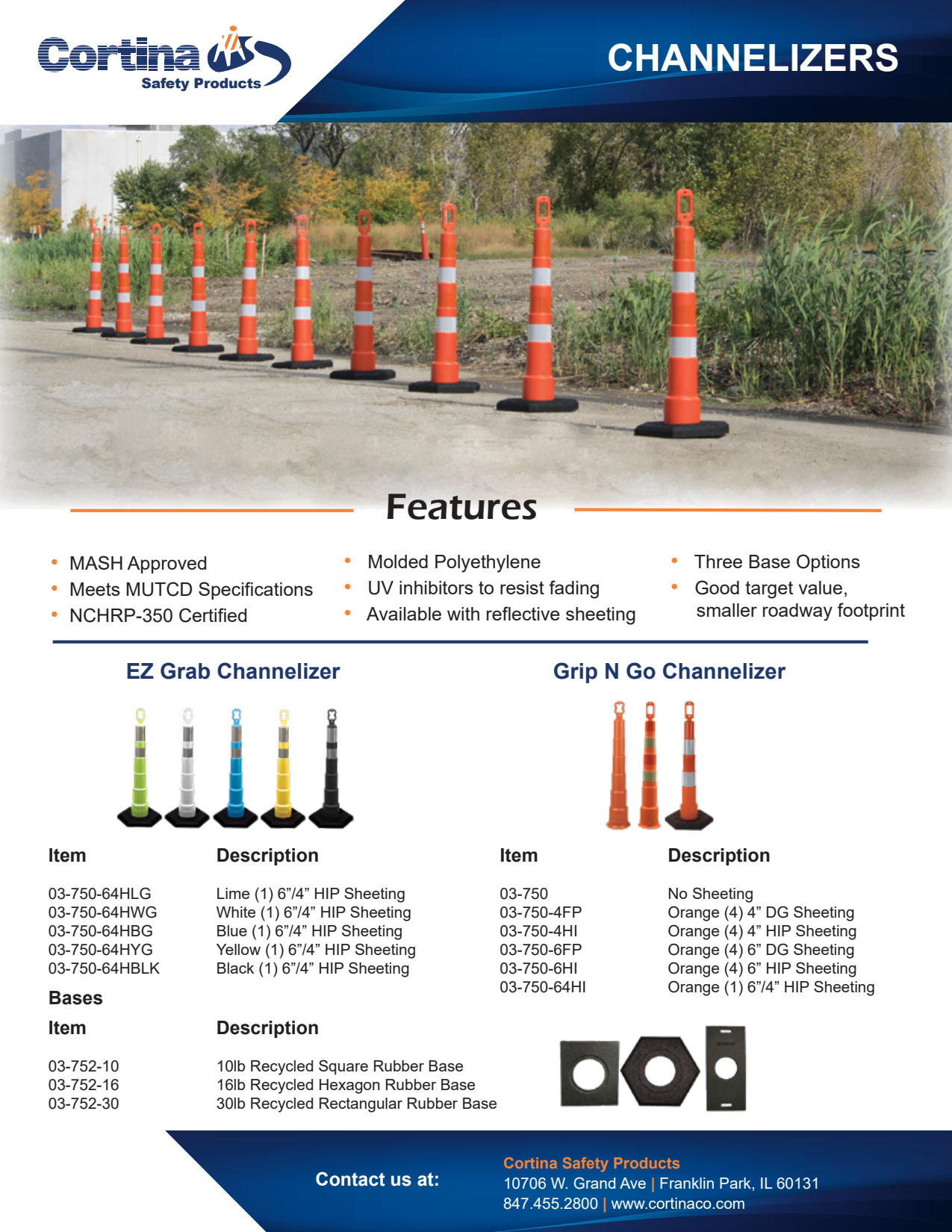 Orange 42" Ez-Grab Channelizer Orange w/ 16 Lb Base | TSS