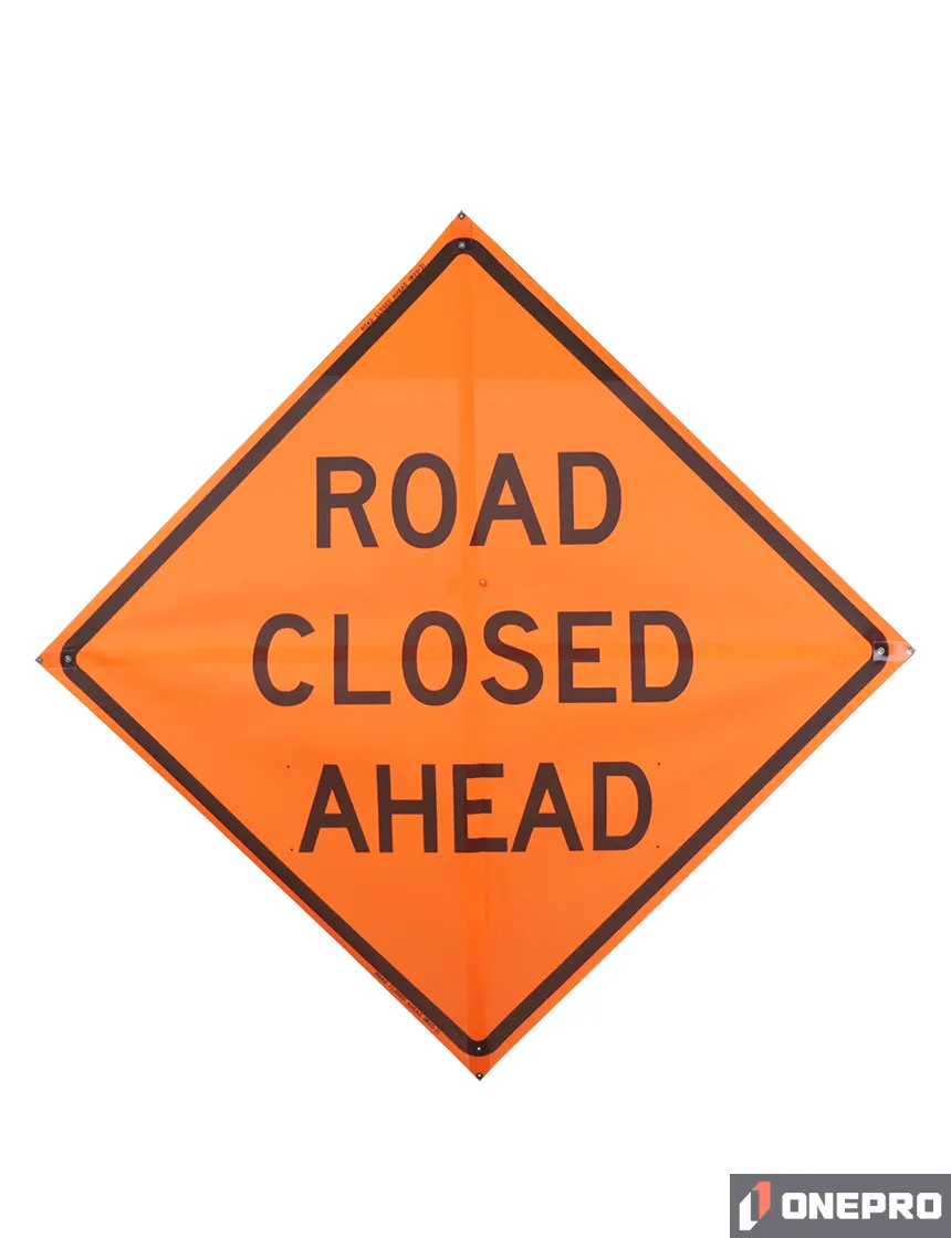 Road Closed Ahead - 48" x 48" Mesh Roll Up Construction Signs - W20-3